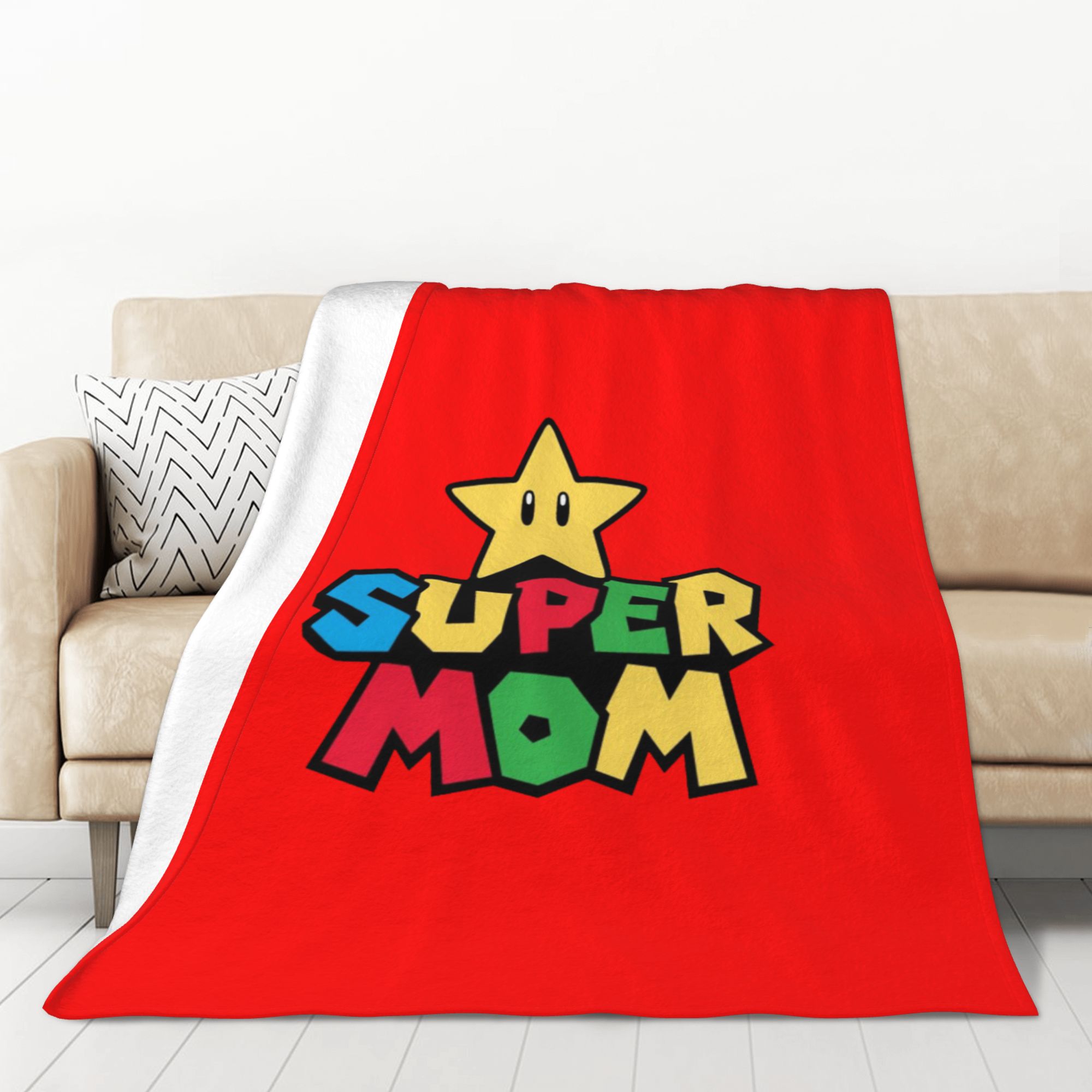 Red Super Mom Mario Blanket for Men Women Plush 320GSM-50"x70" Throw ...