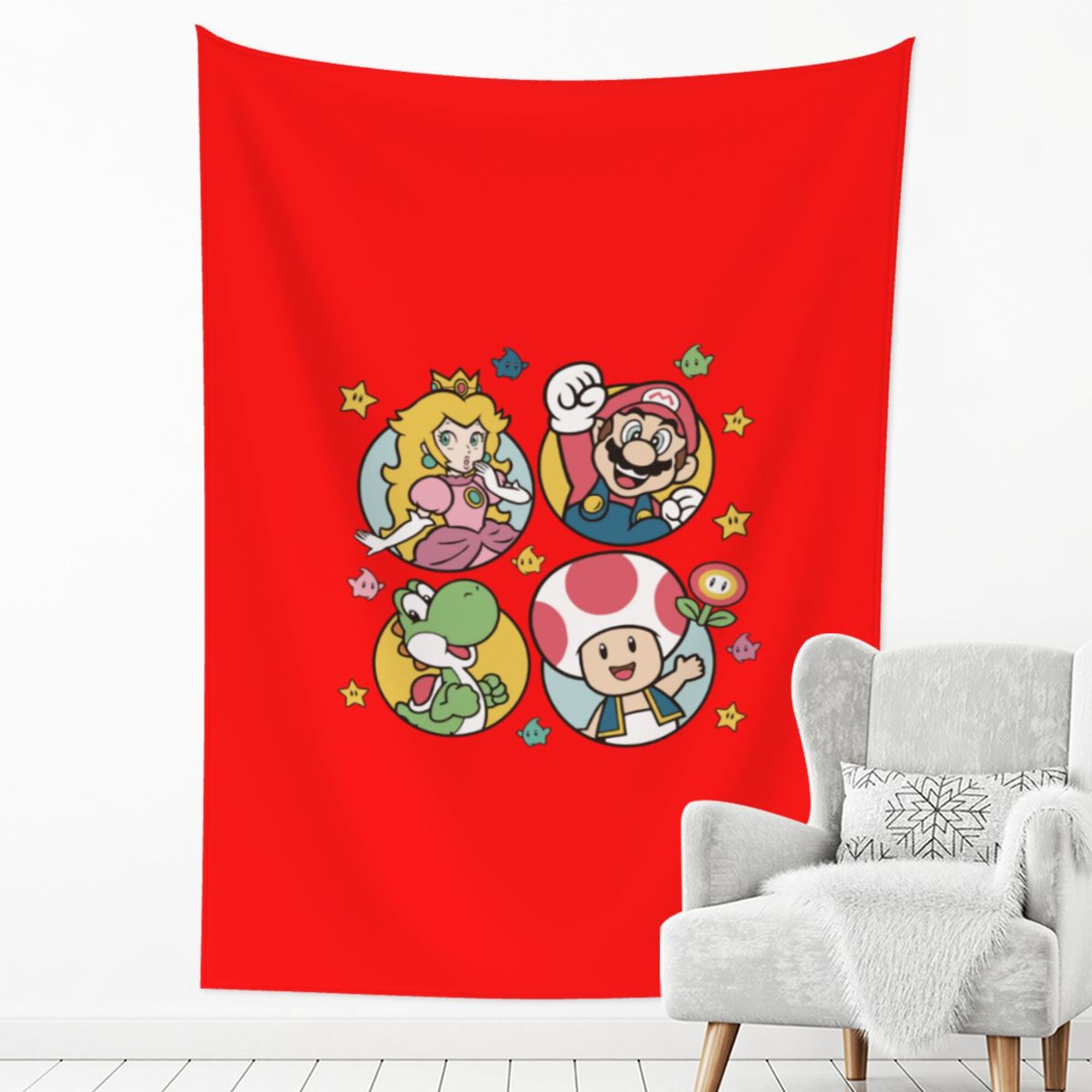 Red Super Princess Mario Tapestry Aesthetic Cute Room Decor Tapestry ...