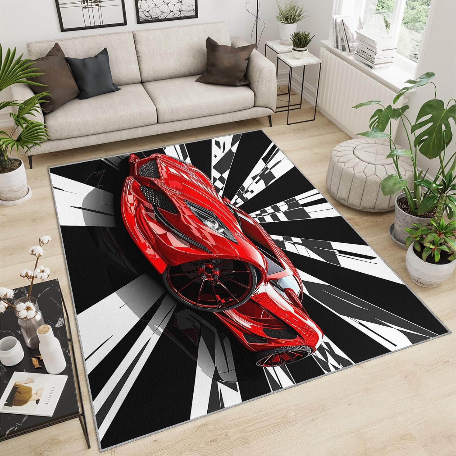 Red Supercar Area Rugs Modern Car Carpet Red Black Sports Car Rugs For ...