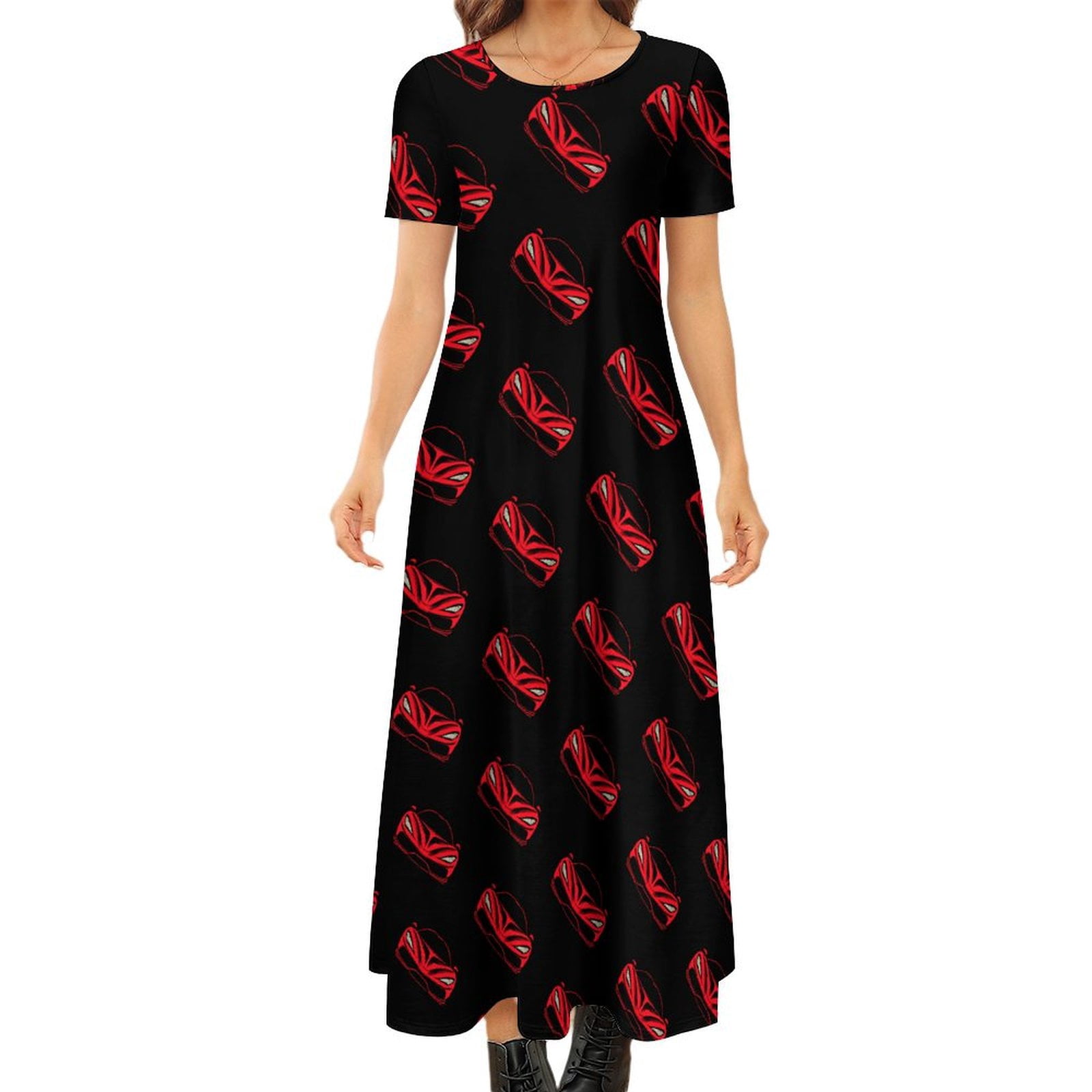 Red Supercar Women's Maxi Dress Summer Casual Short Sleeve T Shirt ...