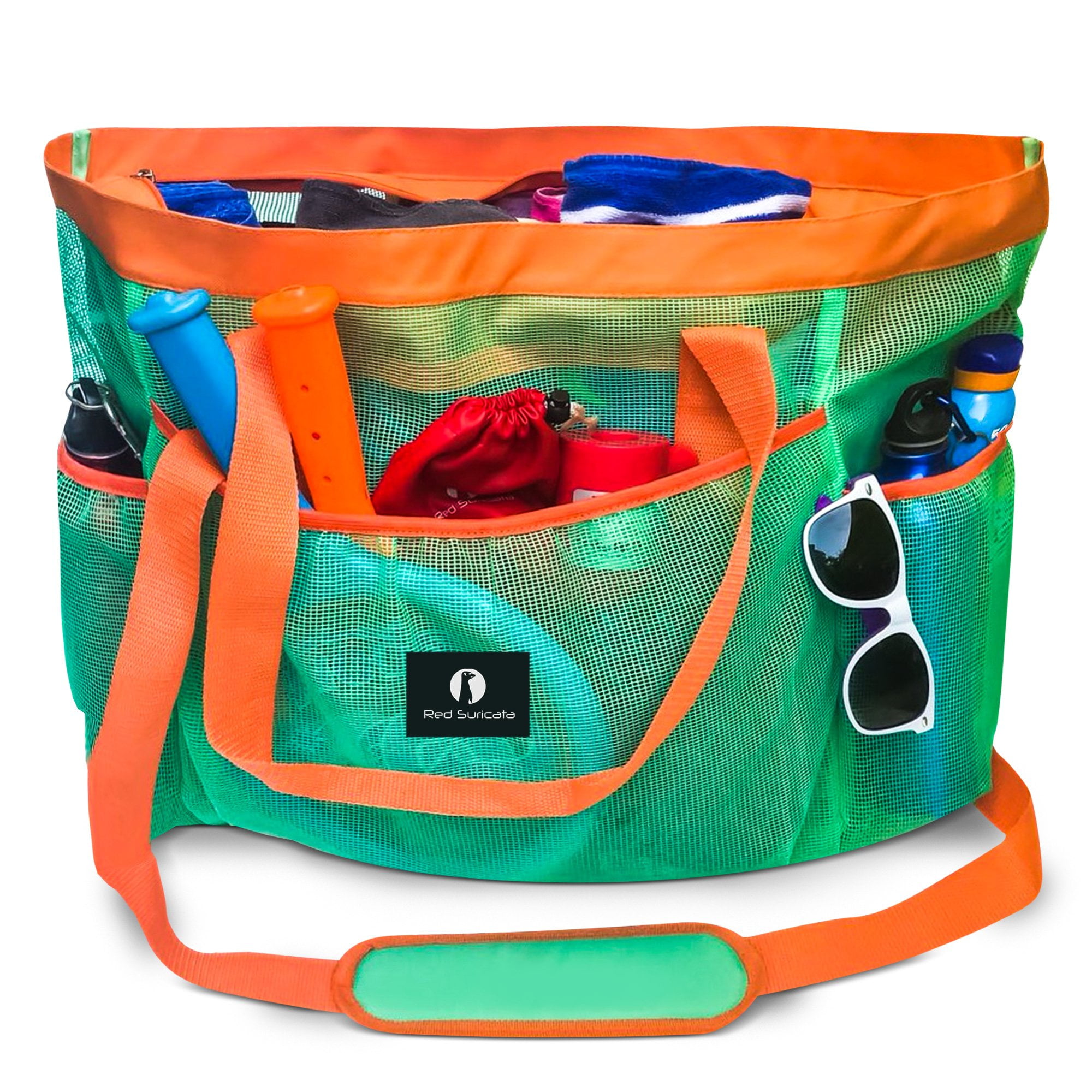 Red Suricata XL Mesh Beach Bag Tote - Turquoise Green & Orange ...