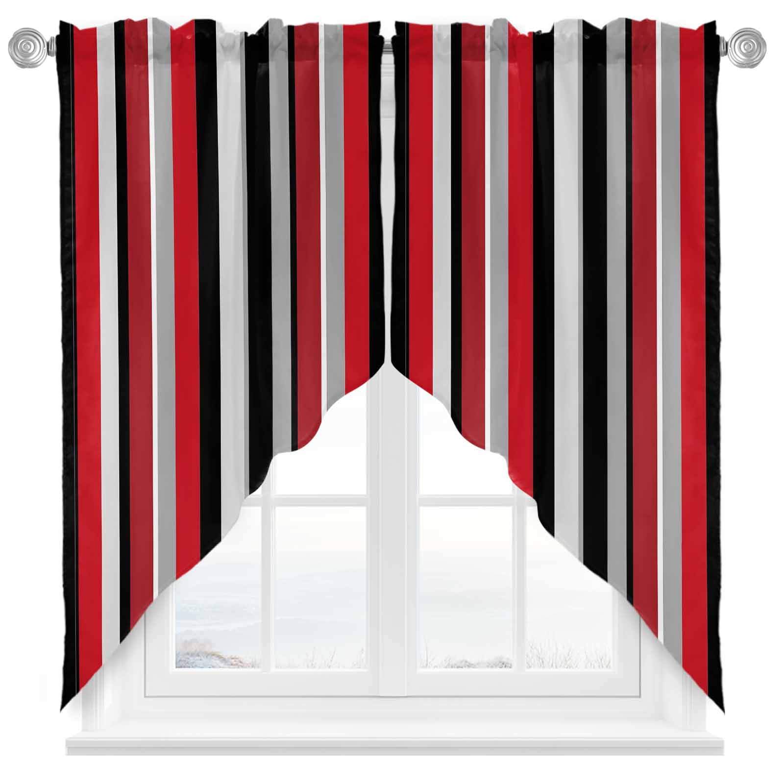 Red and Swag Valances for Windows 2 Pack Black Striped Abstract ...