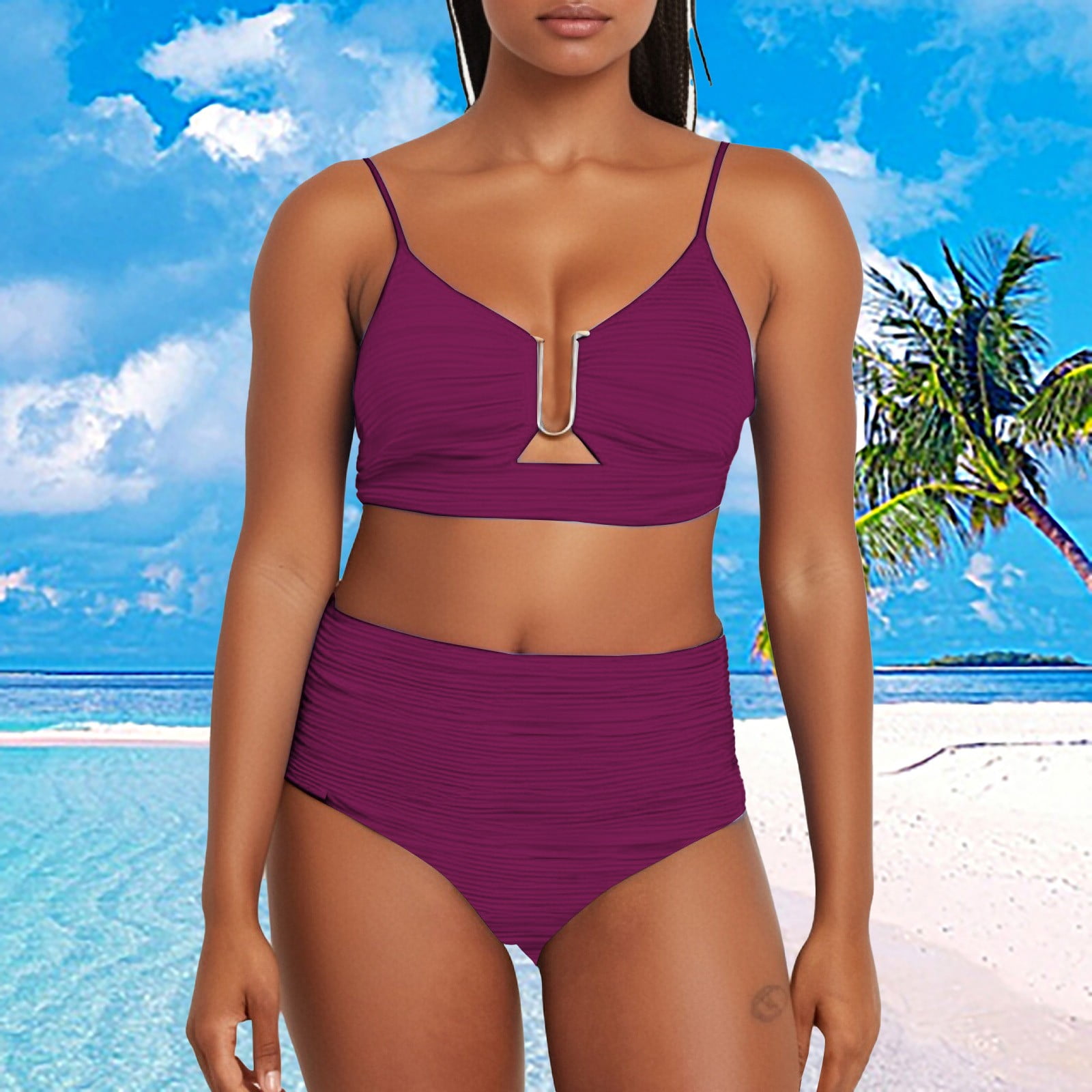 Red Swim Suits For Women 2025 2 Piece Bikini Set U Wire Cutout Swimsuit