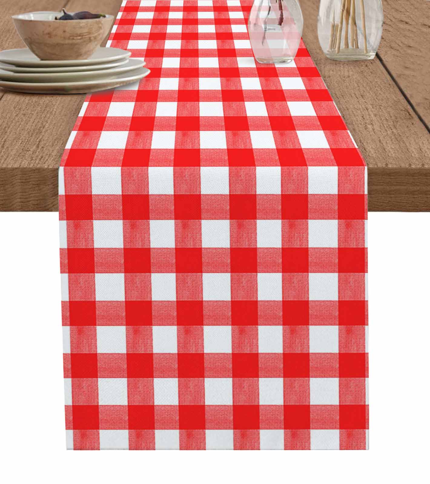 Red Table Runner 72 Inches, Country French Rustic Buffalo Plaid Modern ...