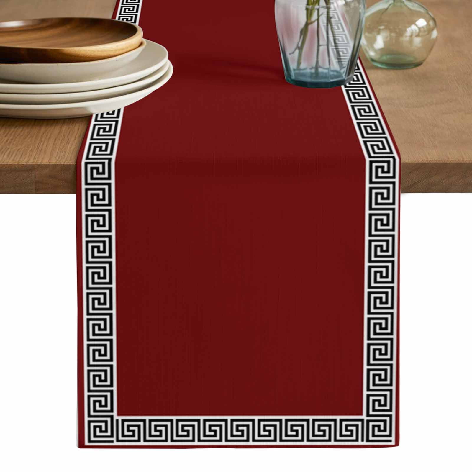 Red Table Runner, Black Modern Geometric Abstract Art Aesthetics ...
