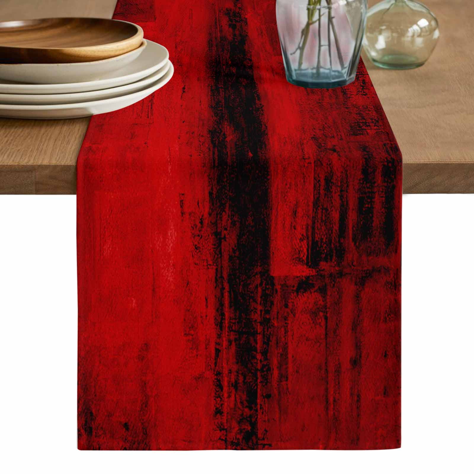 Red Table Runner, Retro Oil Painting Modern Abstract Art Aesthetics ...