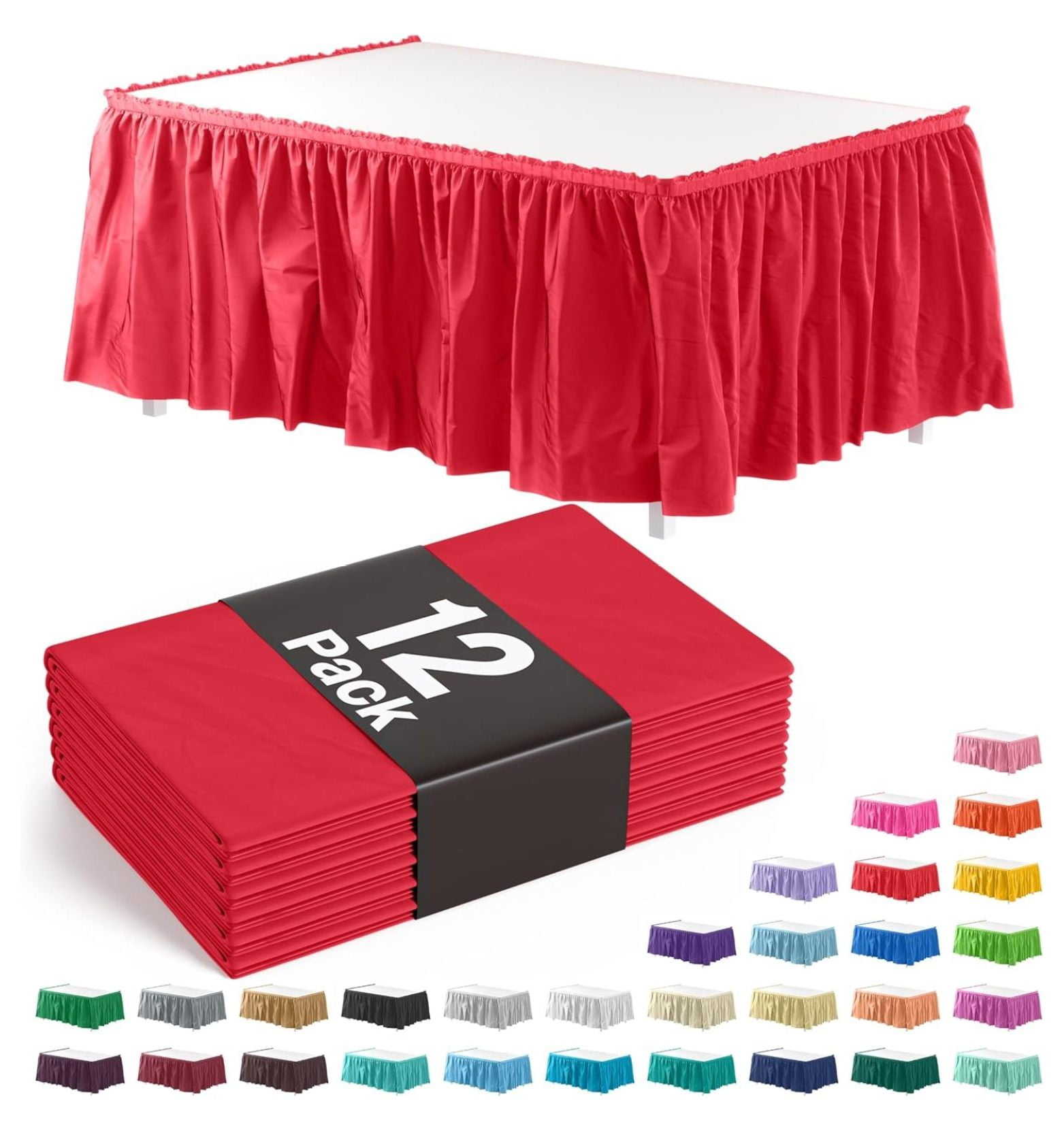 Red Table Skirt 12 Pack 29" X 14' Disposable Plastic Table Skirts for ...