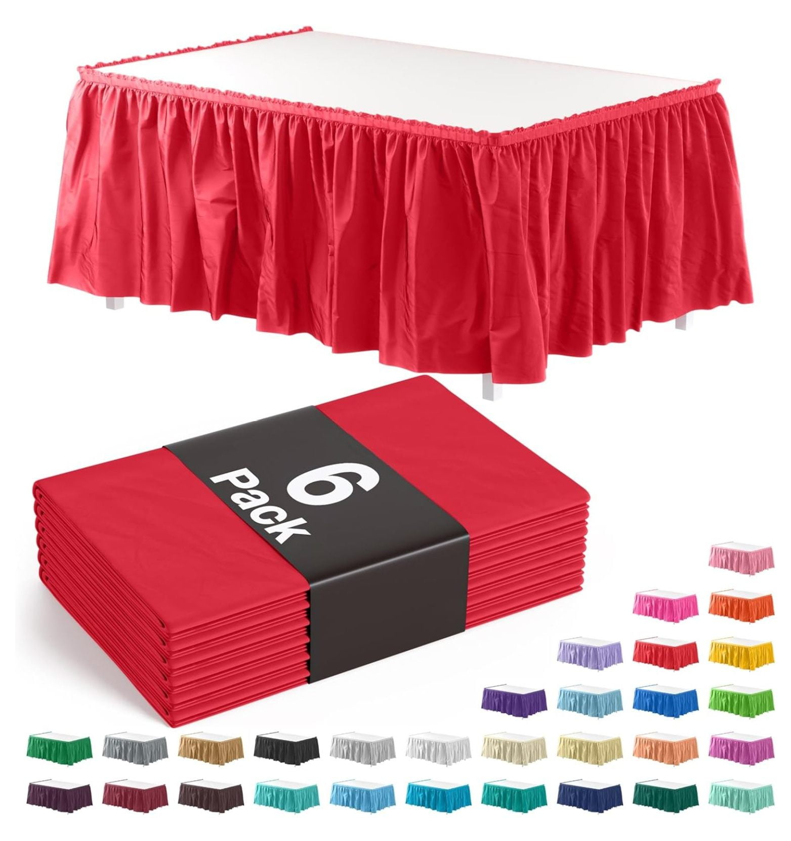 Red Table Skirt 6 Pack 29" X 14' Disposable Plastic Table Skirts for ...