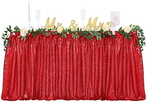 Red Table Skirt Sequin for Rectangle Table 6ft Table Skirting for Party ...