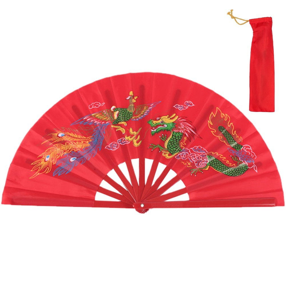 Red Tai Chi Fan, Martial Arts Kung Fu Bamboo Fan Wushu Dance Practice ...