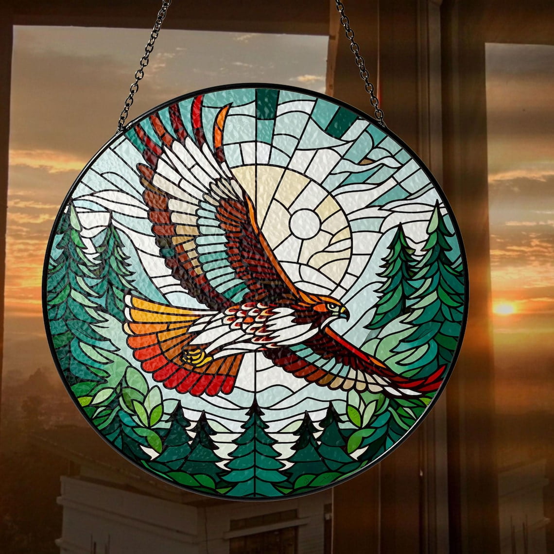 Red-Tailed Hawk Glass SunCatcher, Nature Art for Home, Elegant Window ...