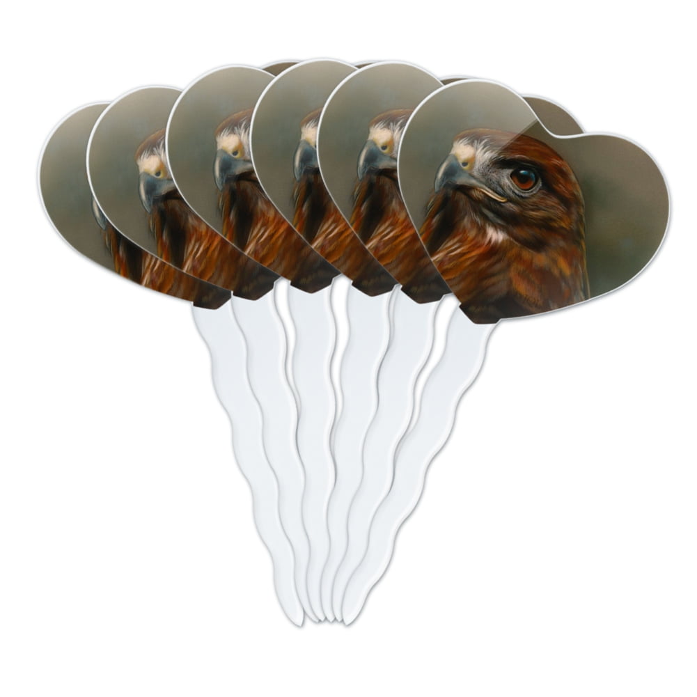 Red-Tailed Hawk Raptor Portrait Heart Love Cupcake Picks Toppers ...