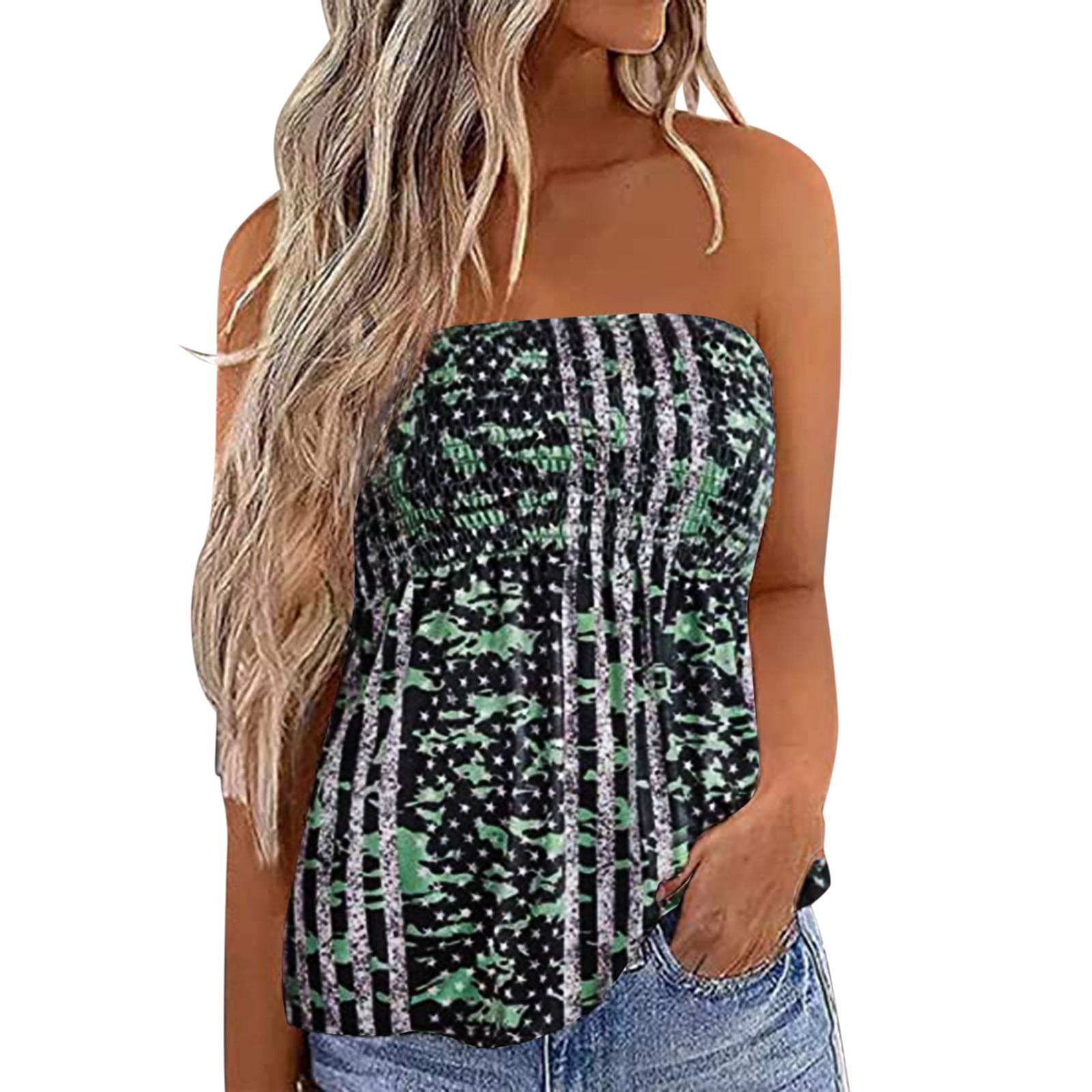 Red Tank Top Woman Women Stripe Flag Camouflage Print Bandeau Tank ...