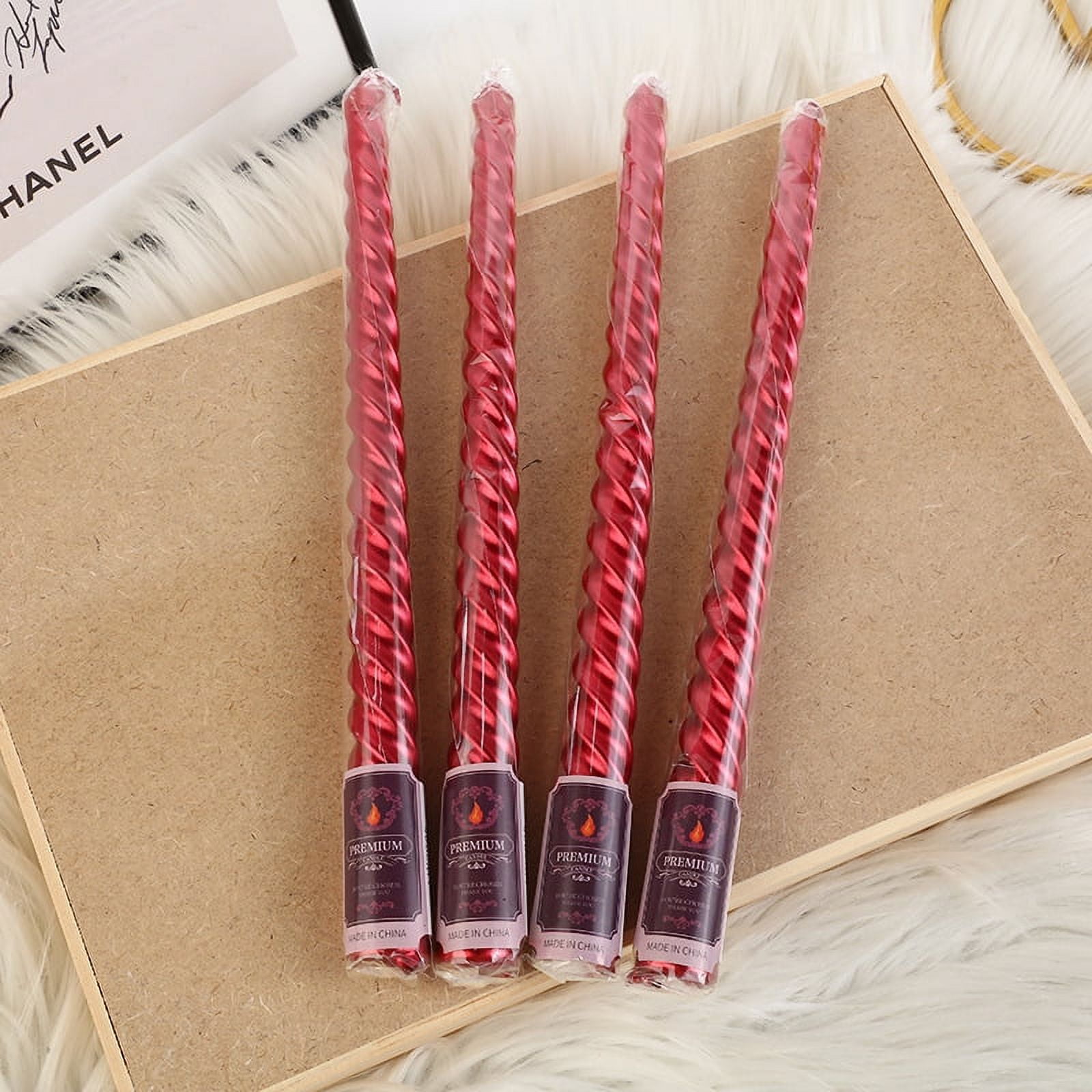 Red Taper Candles, Metal Style Spiral Candles Set of 4, 10 inch ...