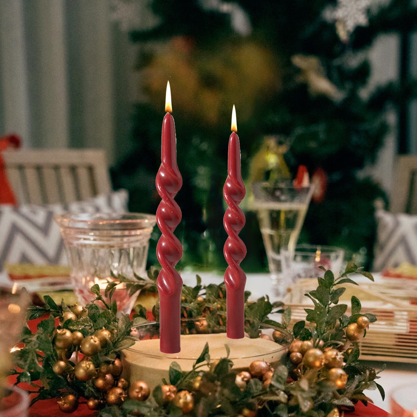Red Tapered Candle Spiral Candlesticks , 2Pcs Christmas Twisted Taper ...