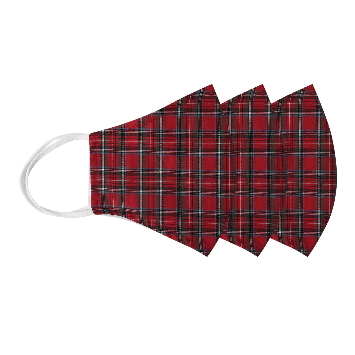 Red Tartan Christmas Plaid Cloth Face Mask Nose Clip Filter Pocket 3PC ...