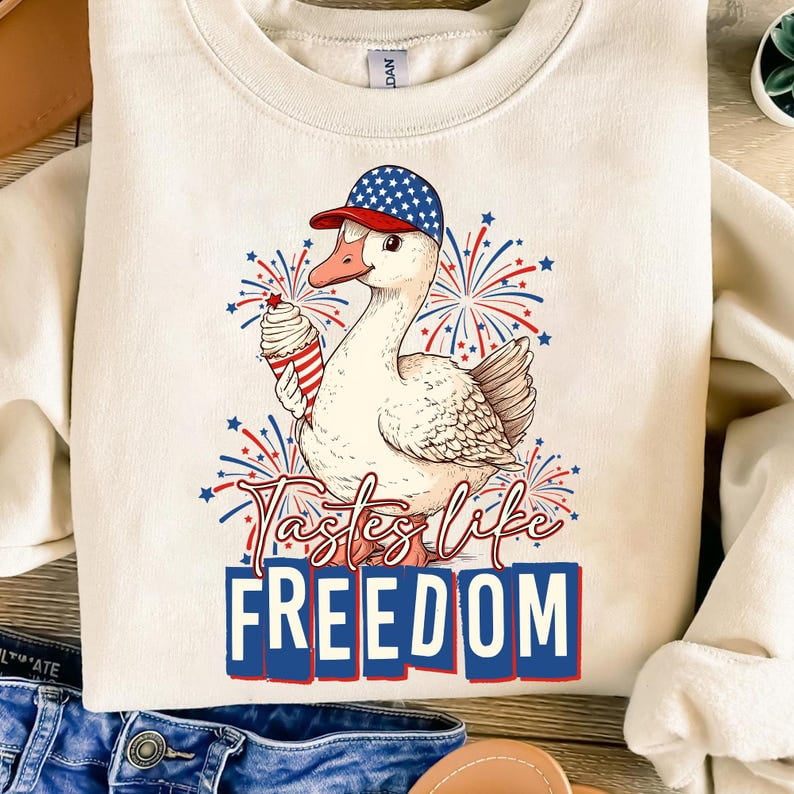 Red Tastes Like Freedom, Funny 4th of July, Cute American Silly Goose ...