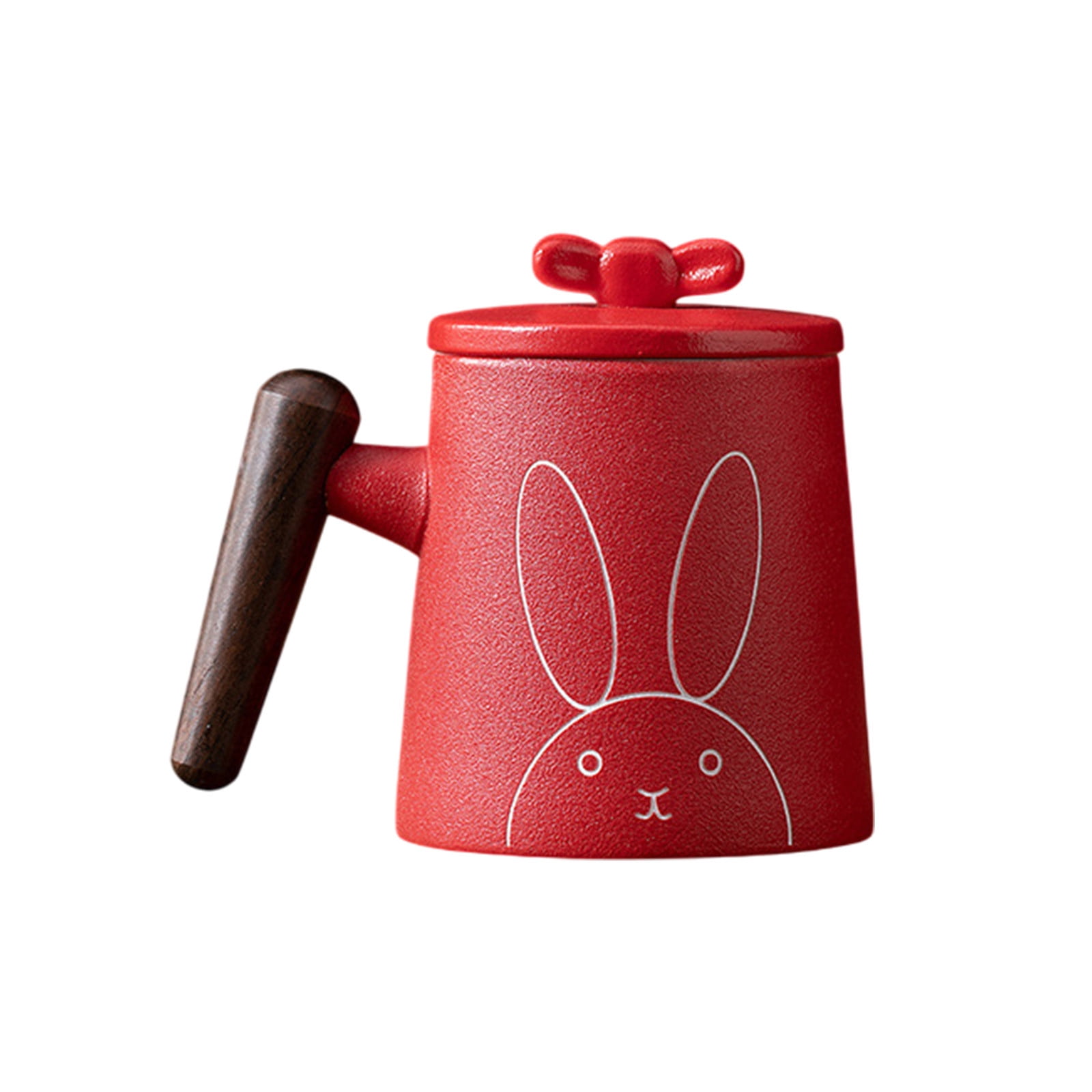 Red Tea Mug with Infuser, White Rabbit Pattern Porcelain Coffee Mug for ...