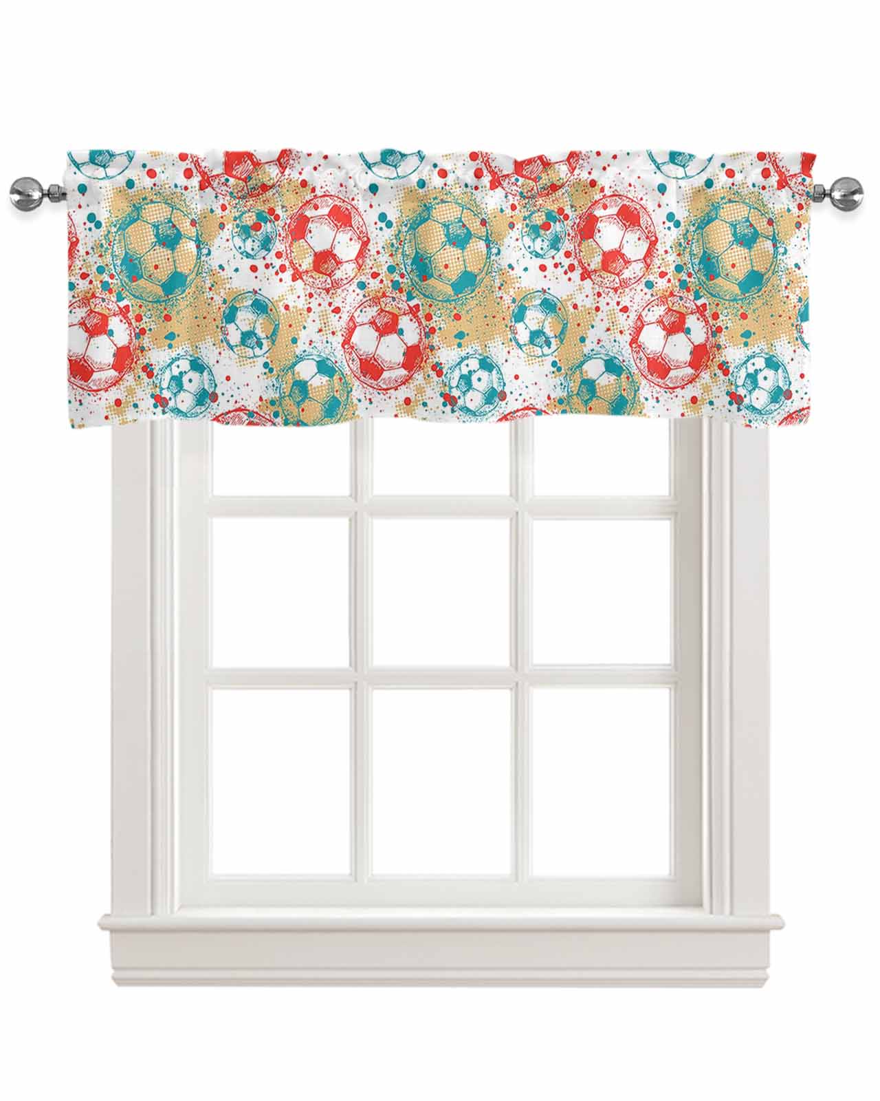 Red Teal Football Linen Curtain Valance for Bedroom/Bathroom/Kitchen ...