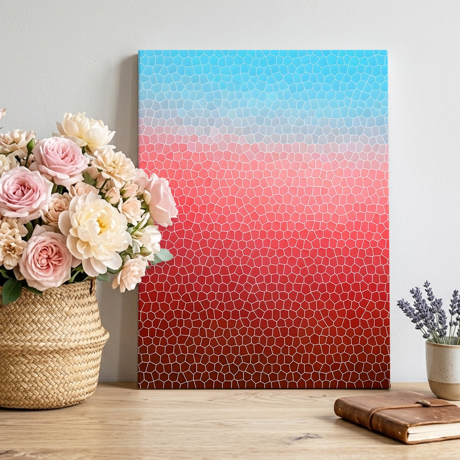 Red Teal Mosaic Canvas Wall Art for Living Room, Minimalist Abstract ...