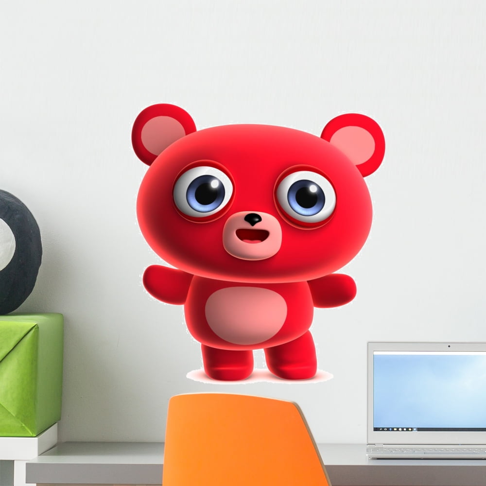 Red Teddy Bear Wall Mural by Wallmonkeys Peel and Stick Graphic (18 in ...