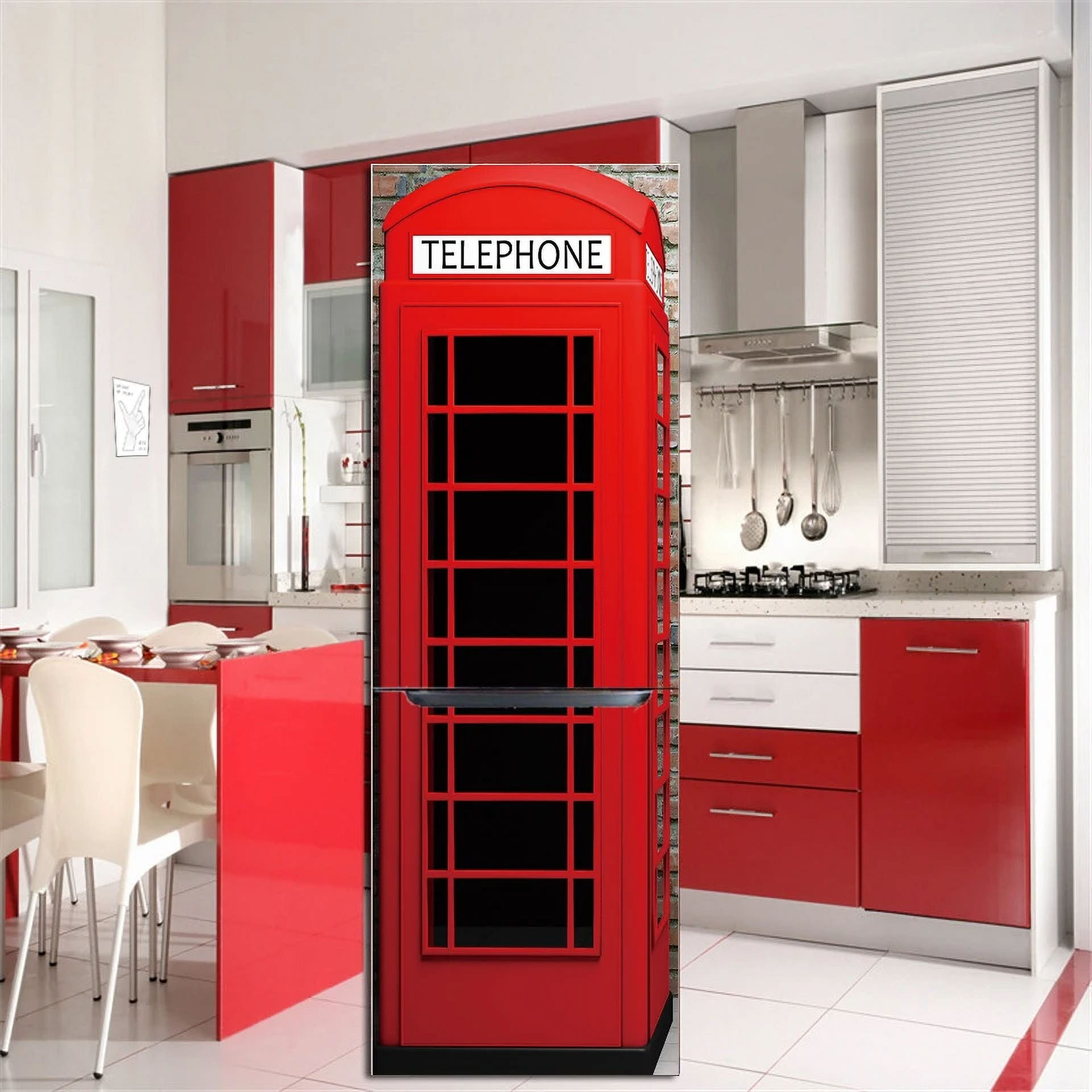 Red Teleph Booth 3D Wallpaper for Fridge Adhesive Waterproof Wall ...