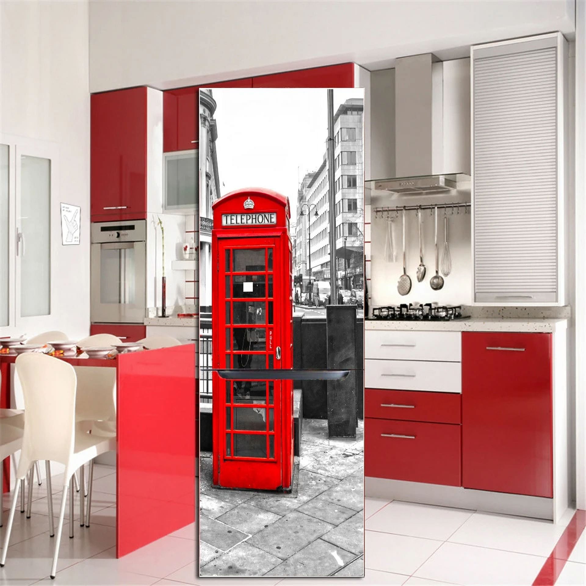 Red Teleph Booth 3D Wallpaper for Fridge Adhesive Waterproof Wall ...