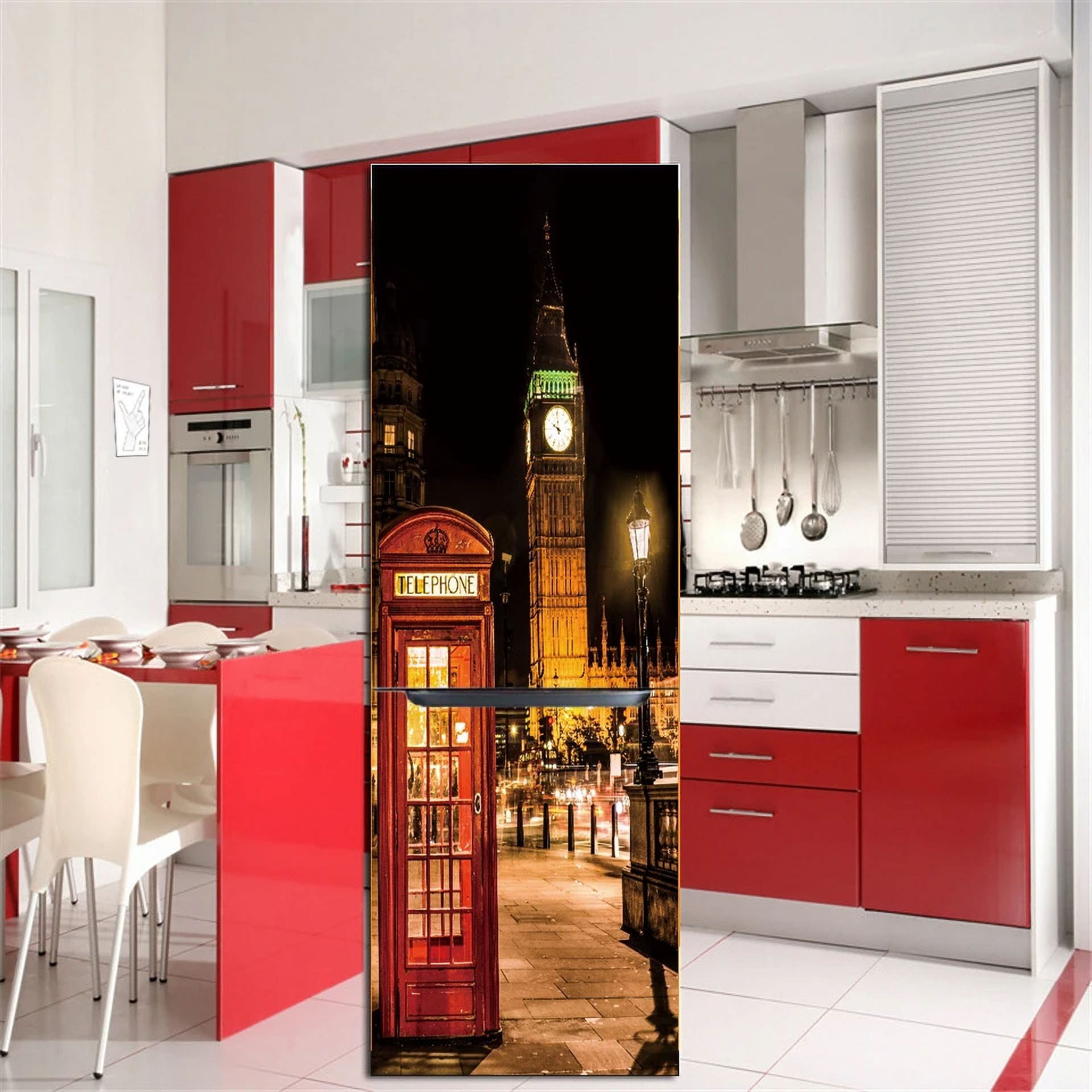 Red Teleph Booth 3D Wallpaper for Fridge Adhesive Waterproof Wall ...