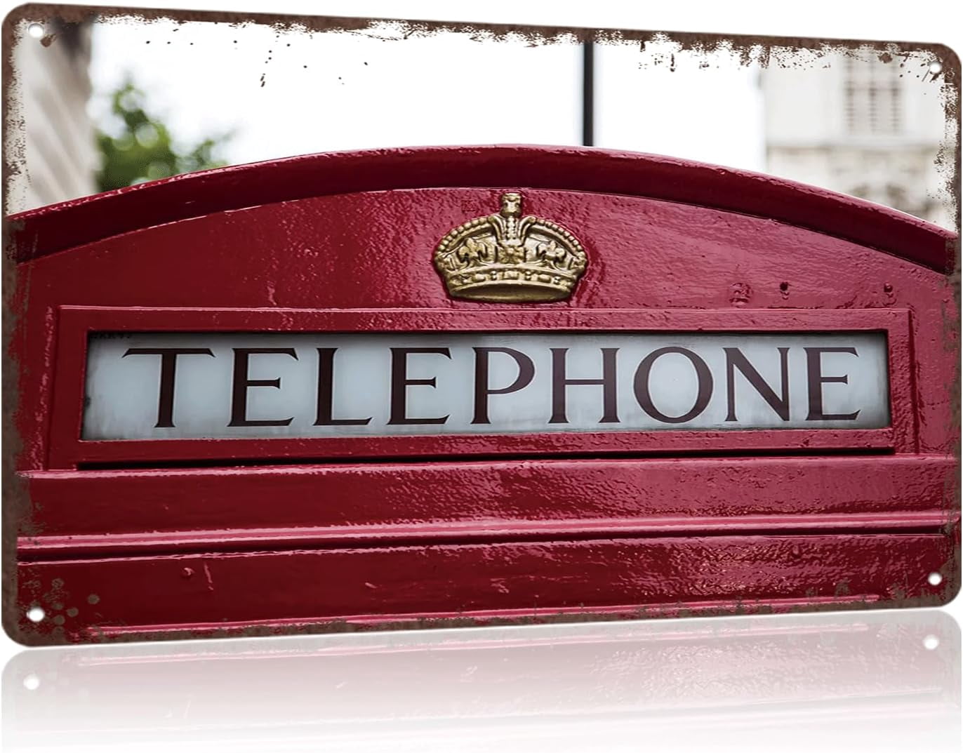 Red Telephone Booth Detail Vintage City Landscape Metal Tin Sign, Retro ...