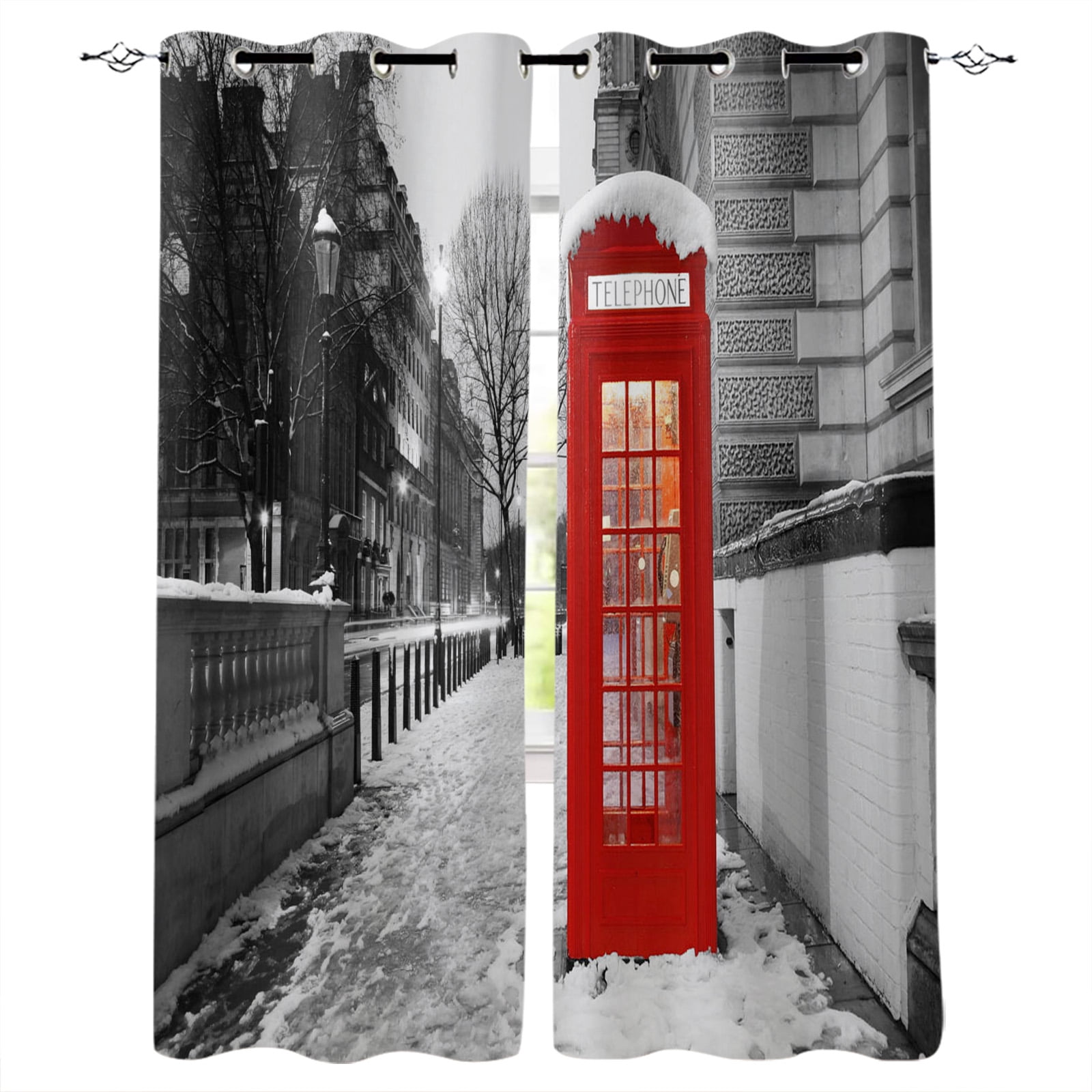 Red Telephone English Street Window Curtains Living Room Kitchen ...