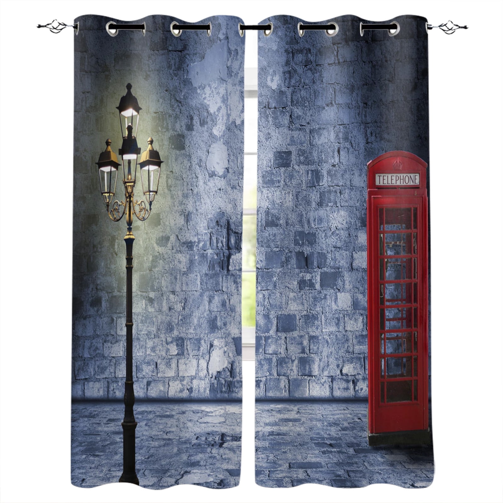 Red Telephone English Street Window Curtains Living Room Kitchen ...