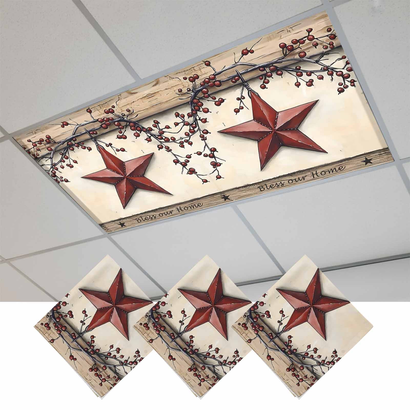 Red Texas Star Rustic Fluorescent Light Covers, Country Star Berries ...