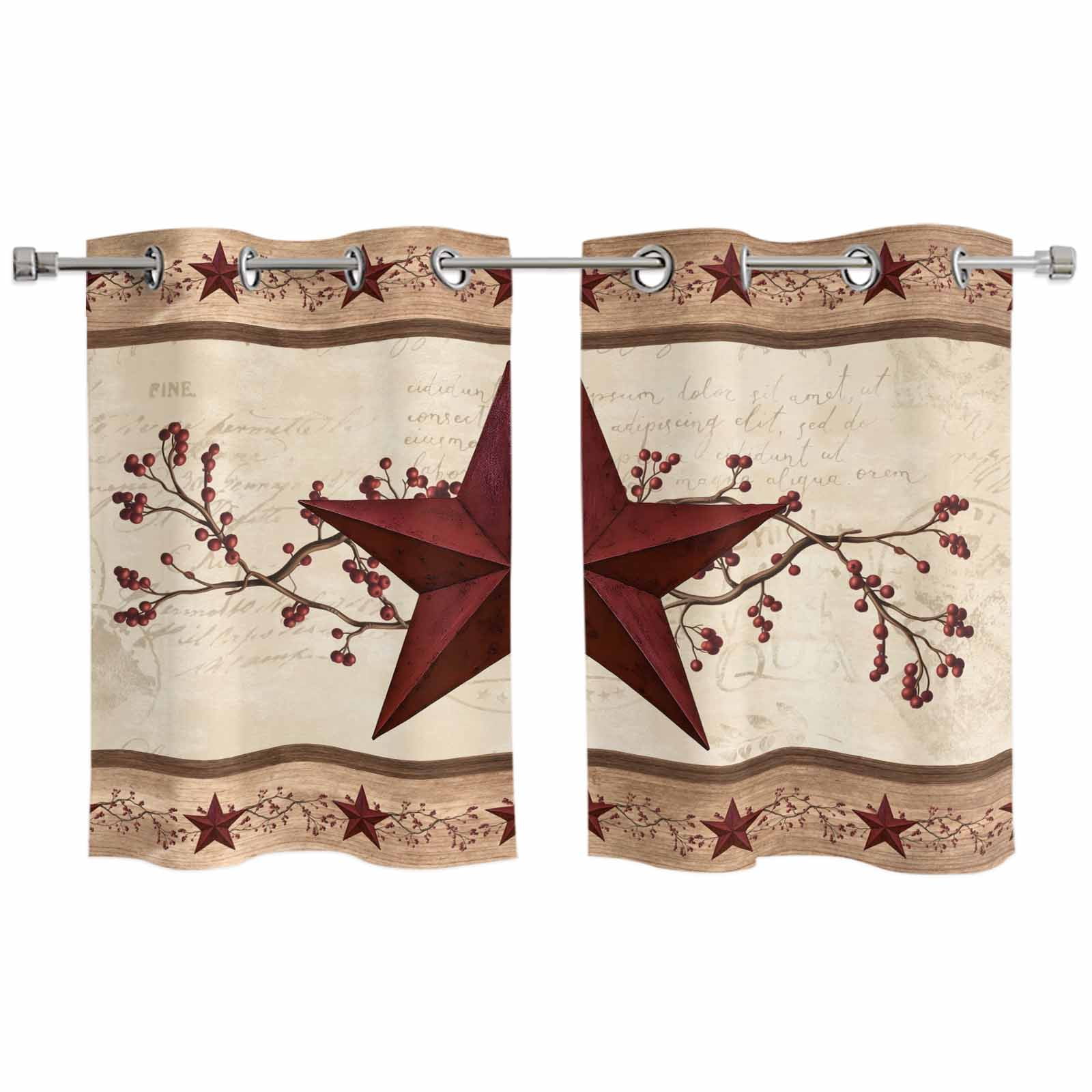 Red Texas Star Rustic Kitchen Curtains Window Panels, Farmhouse Berry ...