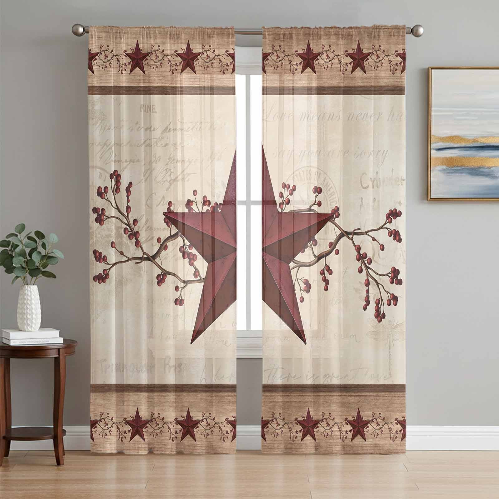 Red Texas Star Rustic Sheer Curtains 63 Inch Length 2 Panels Set ...