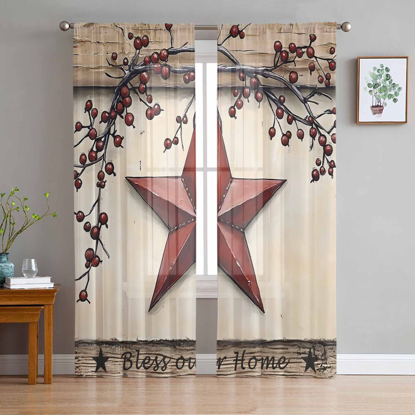 Red Texas Star Rustic Sheer Curtains 72 Inch Length 2 Panels Set for ...