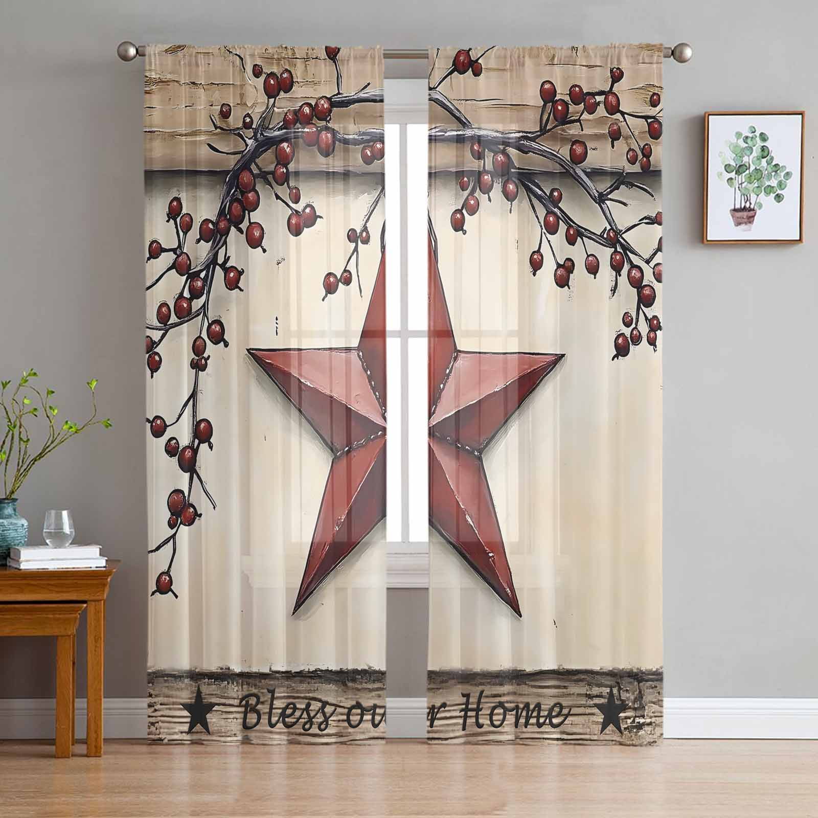 Red Texas Star Rustic Sheer Curtains 72 Inches Long 2 Panels Set ...