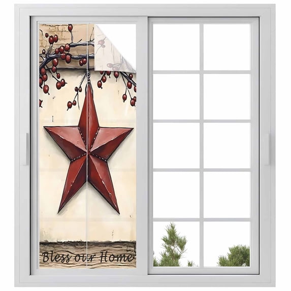 Red Texas Star Rustic Window Privacy Film, Country Star Berries Wooden ...