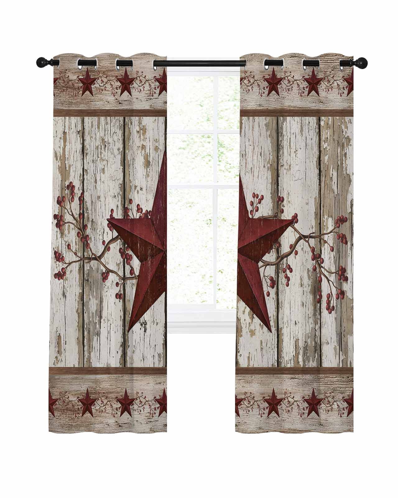 Red Texas Star Vintage Blackout Curtains, Light Blocking Print Window ...