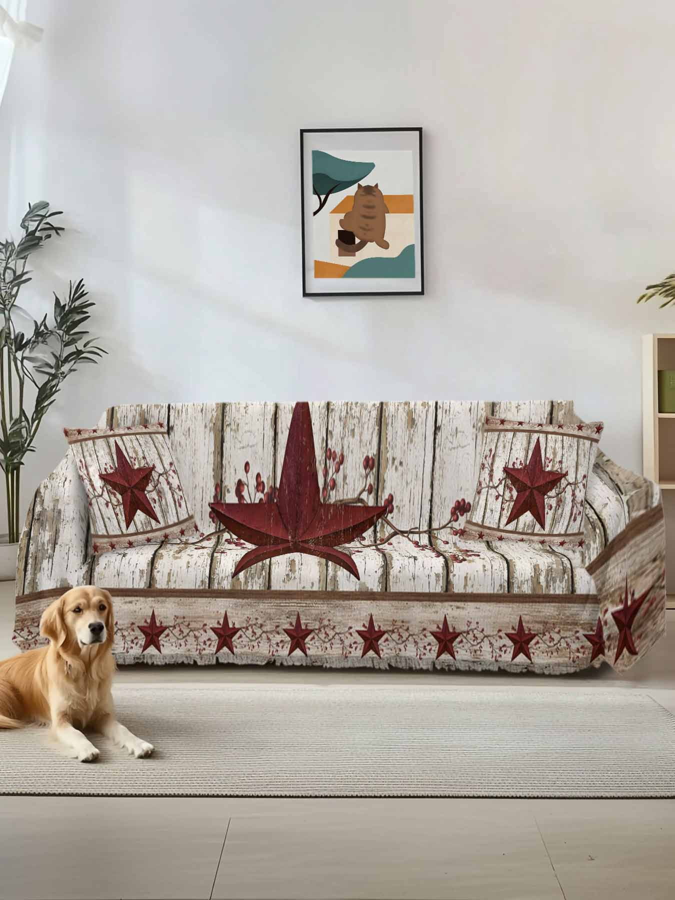 Red Texas Star Vintage Couch Cover Sofa Covers 3 Cushion Sectional ...