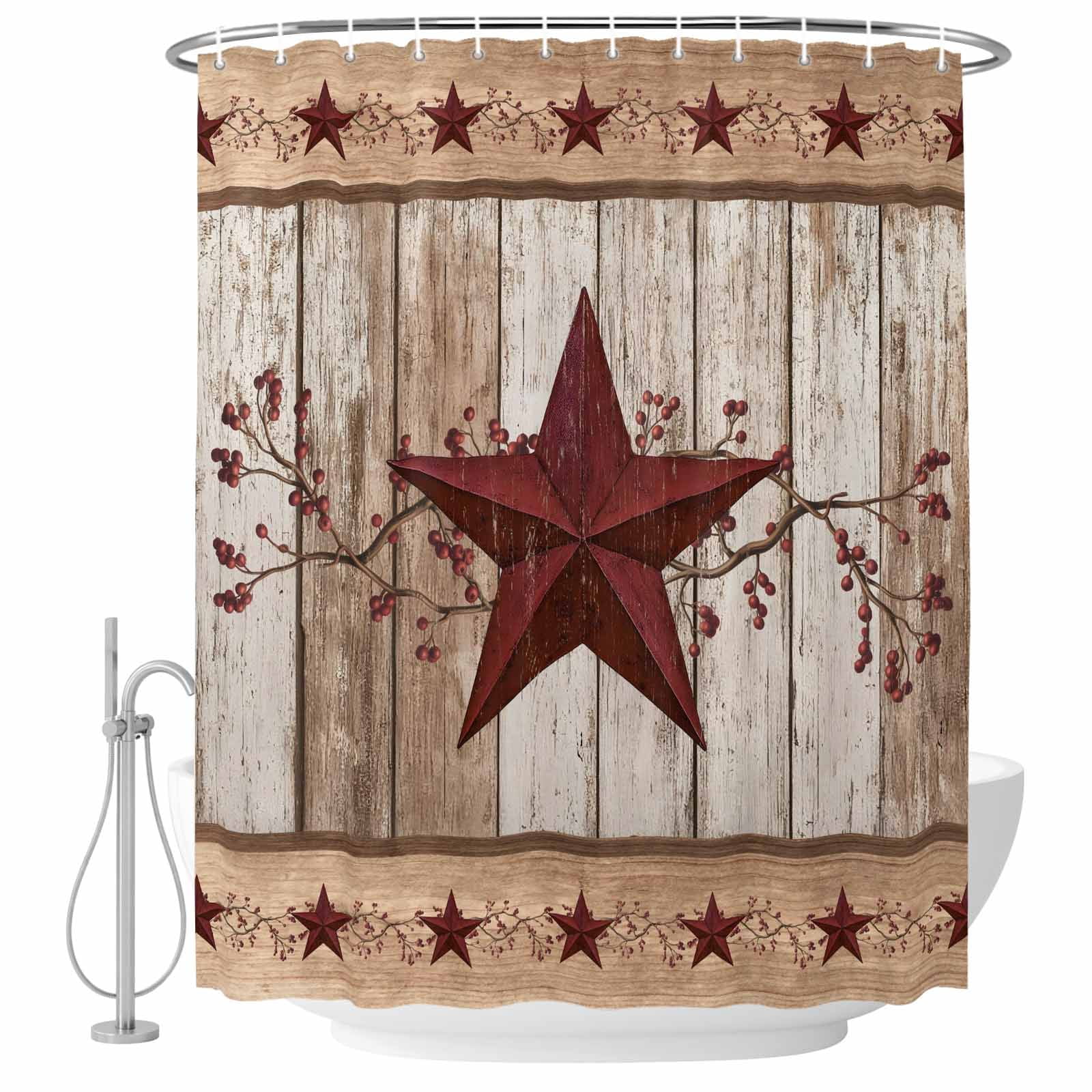 Red Texas Star Vintage Shower Curtain Set - 72" x 78" Washable Bathtub ...