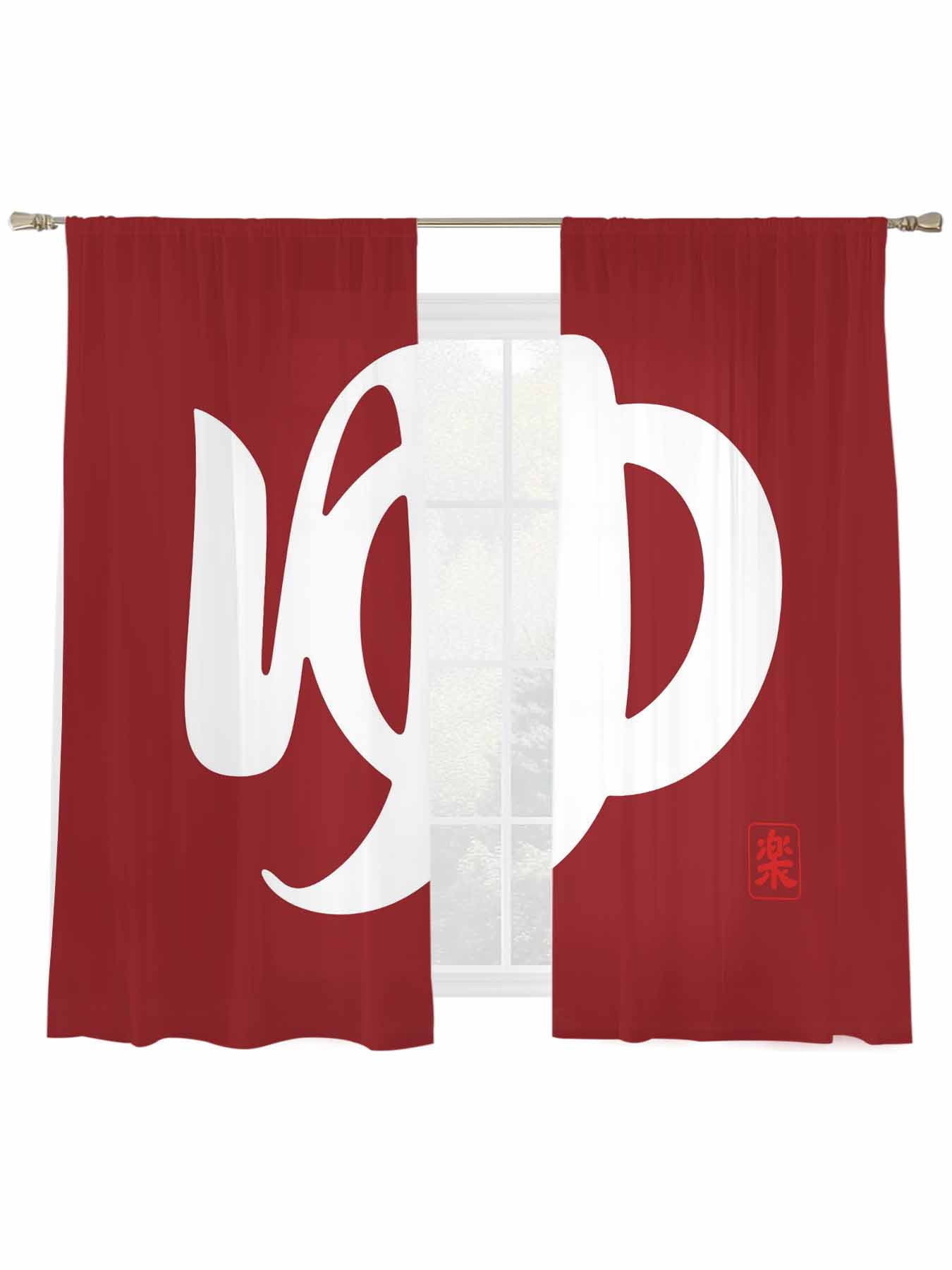Red Text Sheer Curtains for Living Room Bedroom, Light-filtering Sheer ...