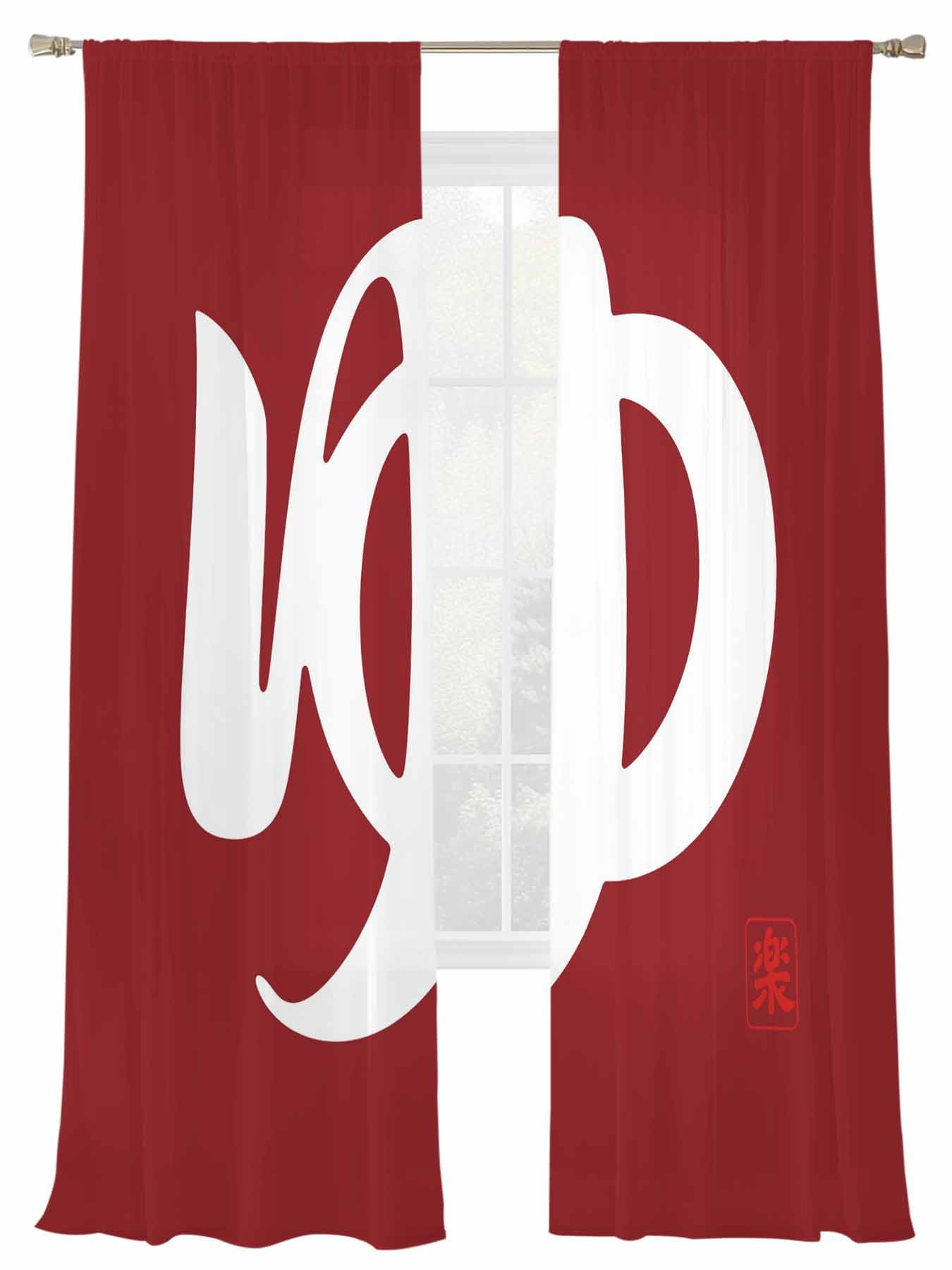 Red Text Sheer Curtains for Living Room Bedroom, Light-filtering Sheer ...