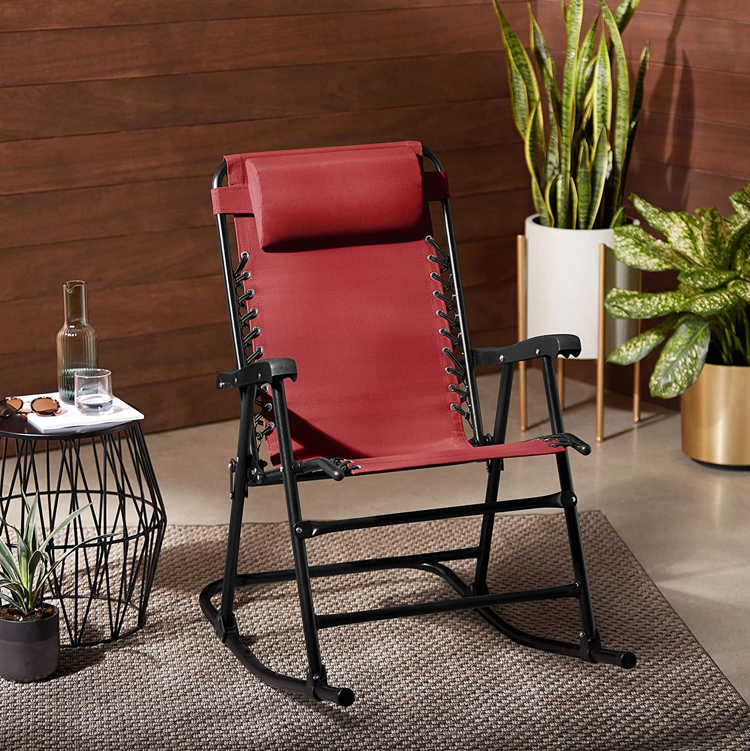 Red Textilene Zero Gravity Folding Lounge Rocker with Pillow - Walmart.com