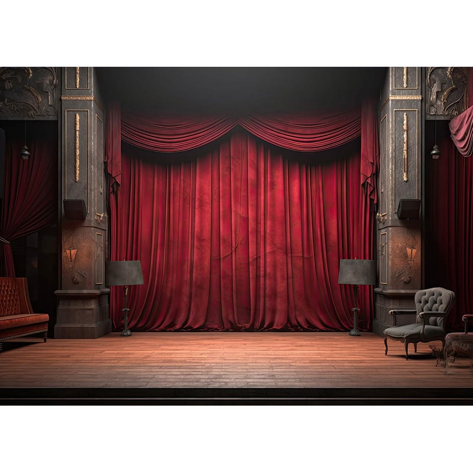 Red Theater Podium Stage Open Curtain Spotlight Photography Backdrops ...