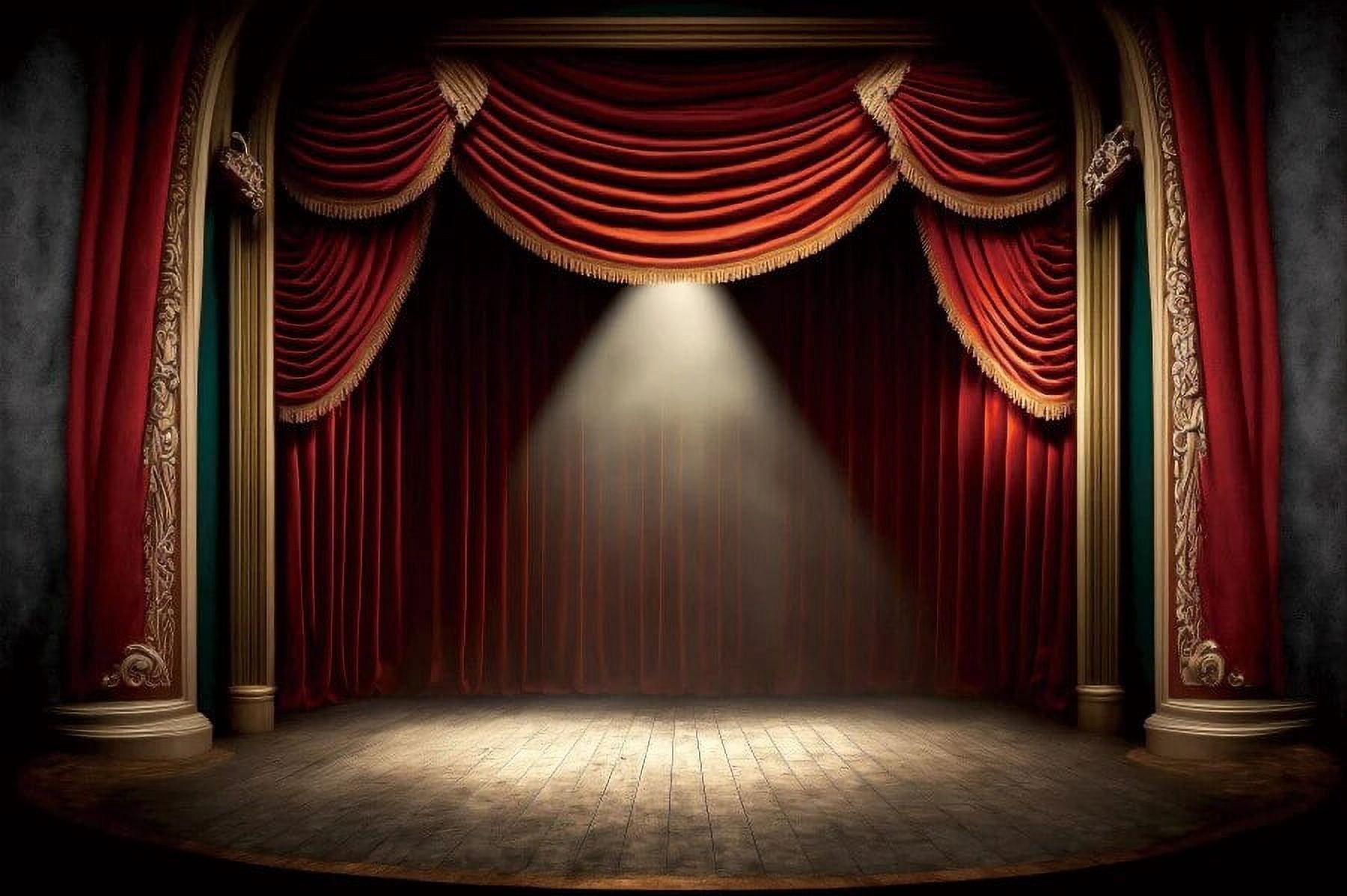 Red Theater Stage Backdrop Velvet Curtain Spotlights Wooden Floor Music ...