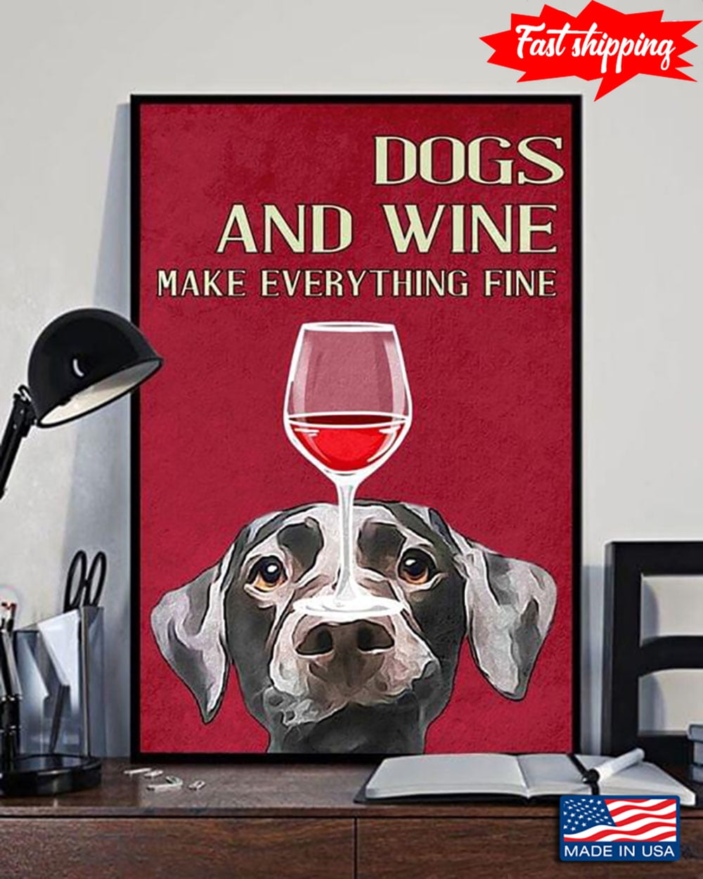 Red Theme Black Labrador Retriever Dog & Red Wine Glass Dogs And Wine ...