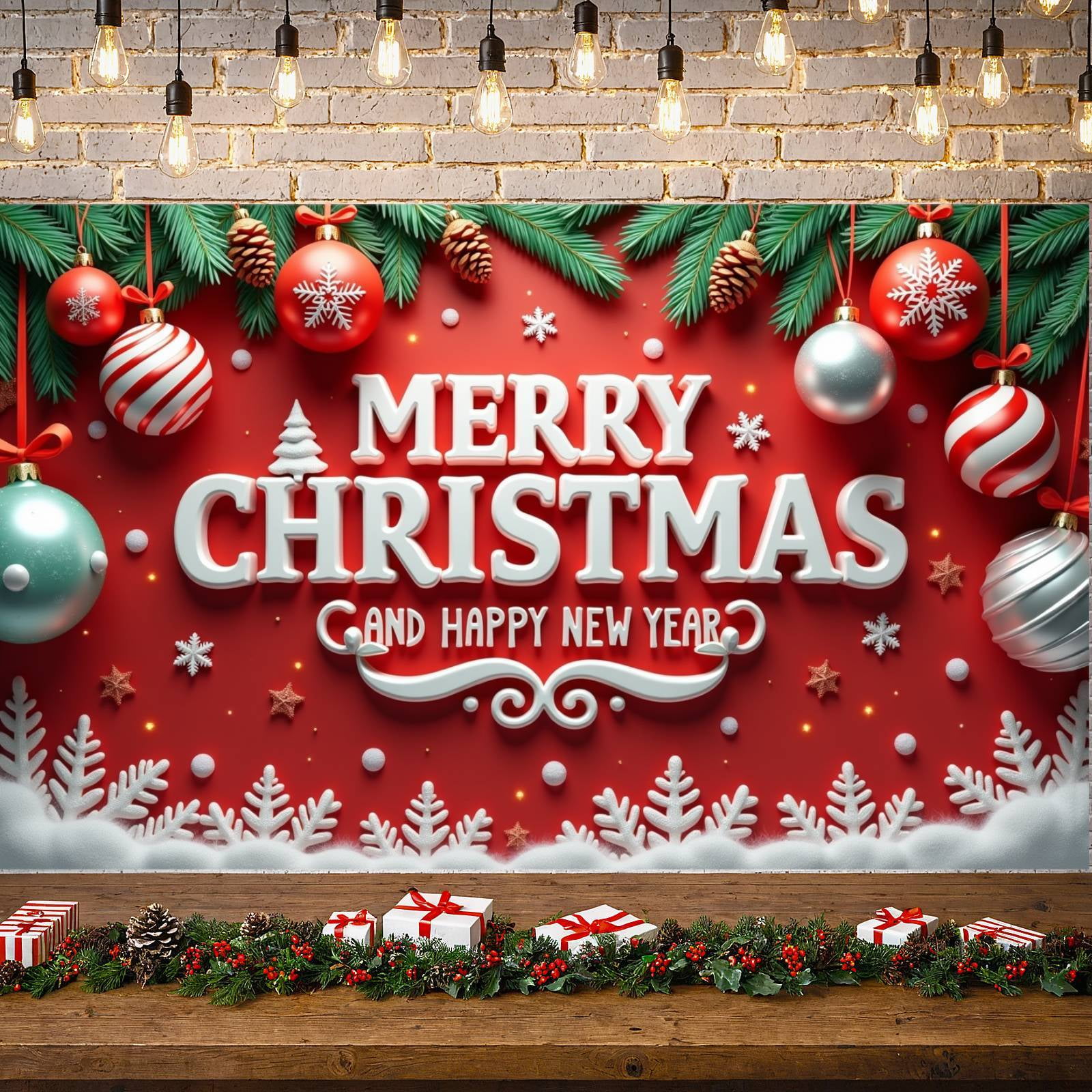 Red Theme Christmas Banner Festive Design New Year Banner Colorful ...