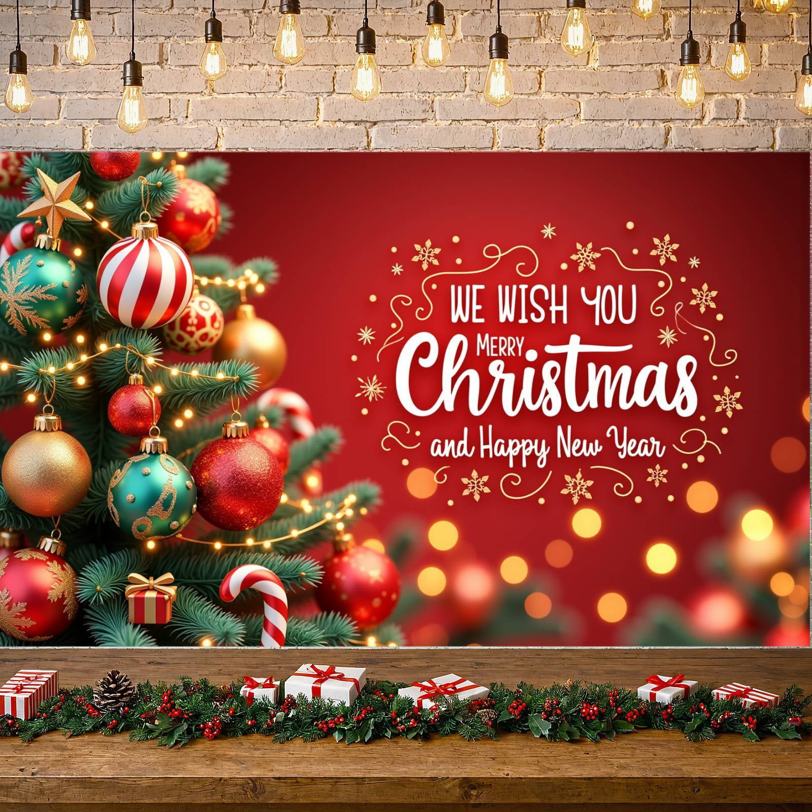 Red Theme Christmas Banner Gold Snowflake Merry Christmas Banner ...