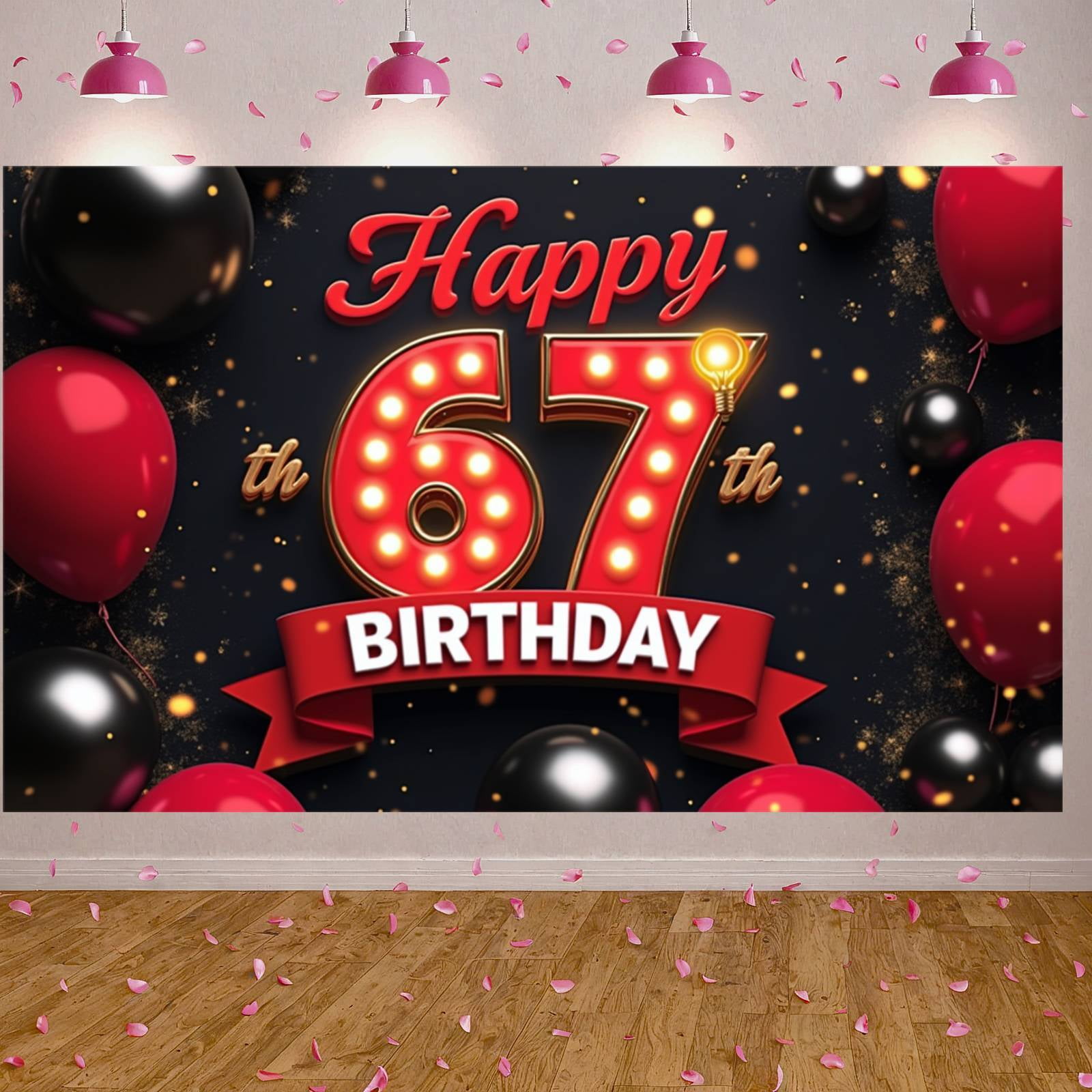 Red Theme Happy 67th Birthday Banner Neon Light Design 67th Birthday ...