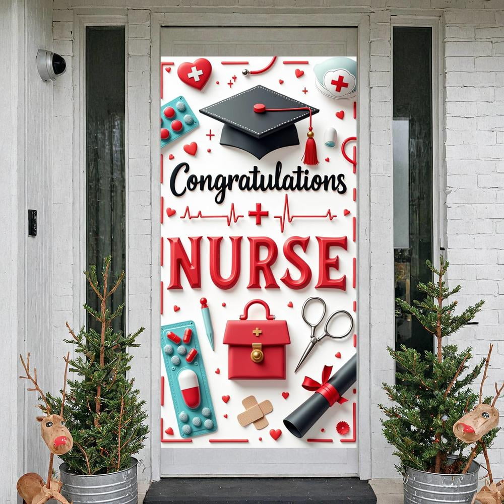 Red Theme Nurse Banner Elements Graduation Display Congratulatory 3D ...